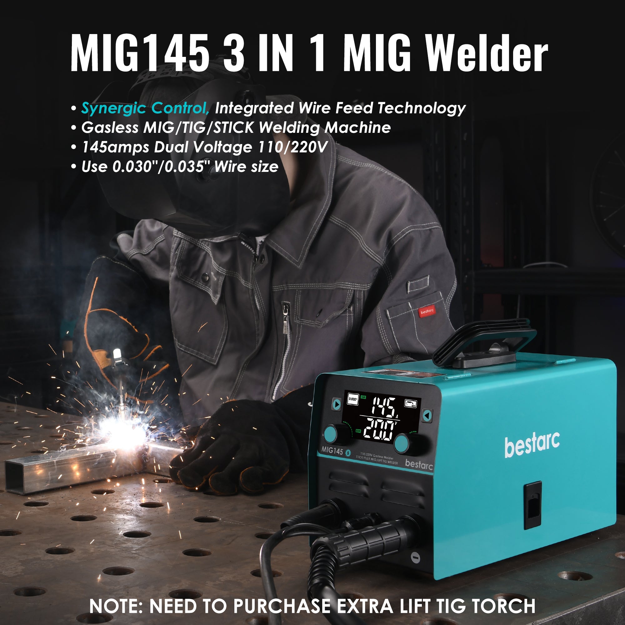 bestarc MIG145 5GEN Flux Core MIG /Lift TIG/MMA 3 in 1 MIG Welder 110 ...