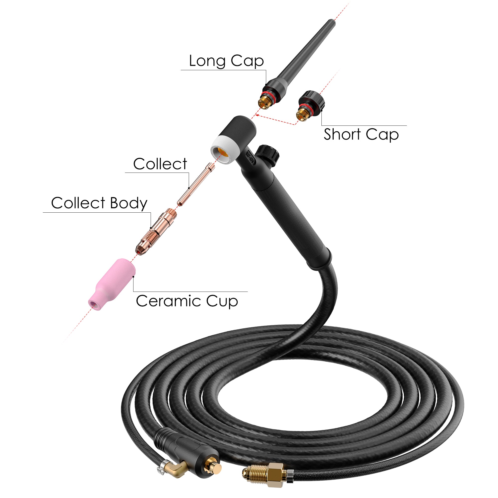 TIG Welding Torch, WP-17FV Argon Air Cooled Lift TIG Torch, 150Amp 10 ...