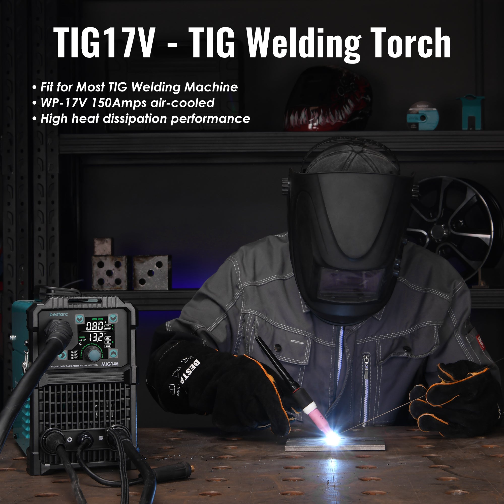 13FT 150Amp WP-17FV Argon Air Cooled Lift TIG Torch for MIG145/MIG165 ...